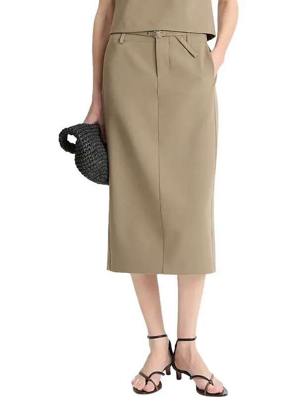 Vince Belted Pencil Skirt - Oak Moss
