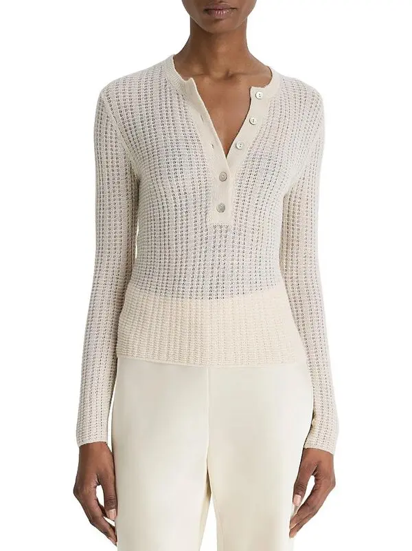 Vince Waffle Knit Henley Sweater - White Sand