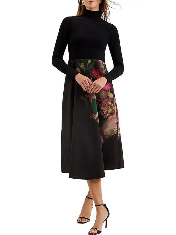 Ted Baker London Asnes Floral Mixed Media Dress - Black