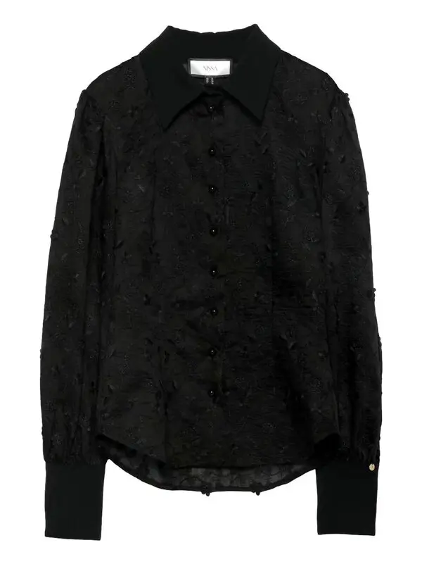 NISSA Floral-embroidered Shirt - Black