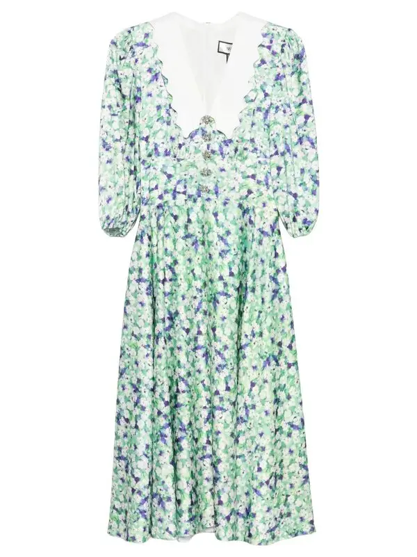 NISSA Floral Print Midi Dress - Green
