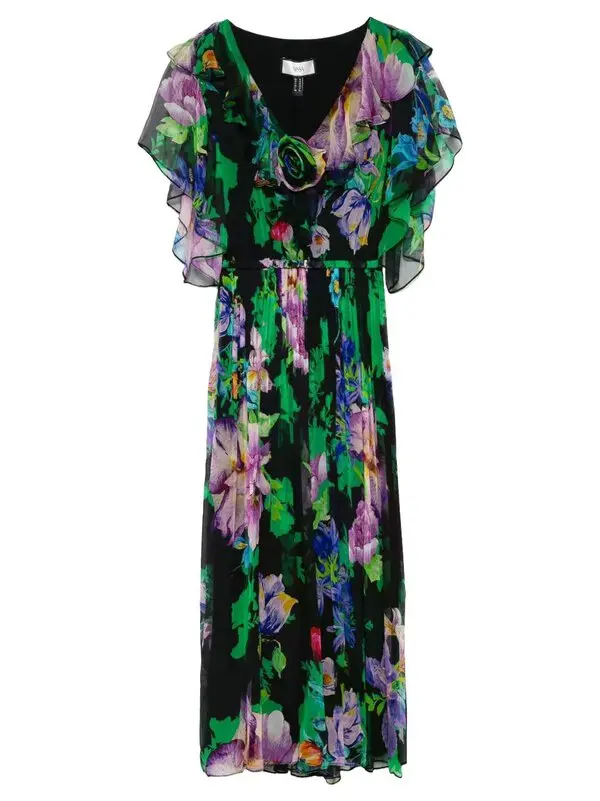 NISSA Floral-print Silk Midi Dress - Black
