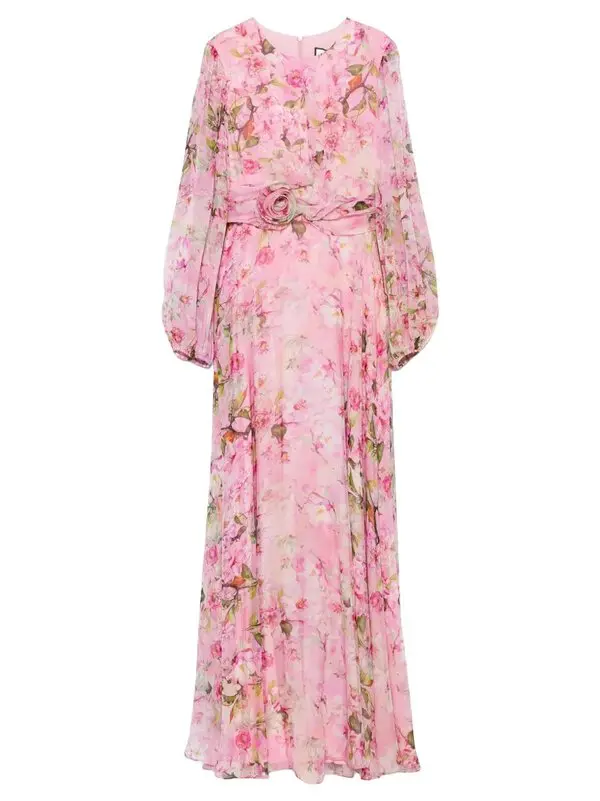 NISSA Floral-appliqué Silk Gown - Pink
