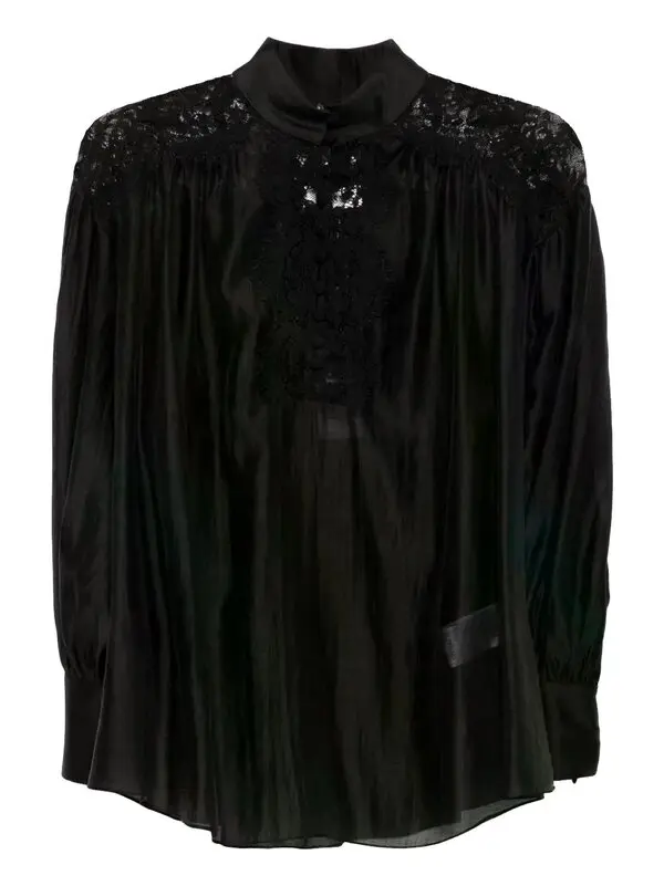 NISSA Lace-detail Blouse - Black