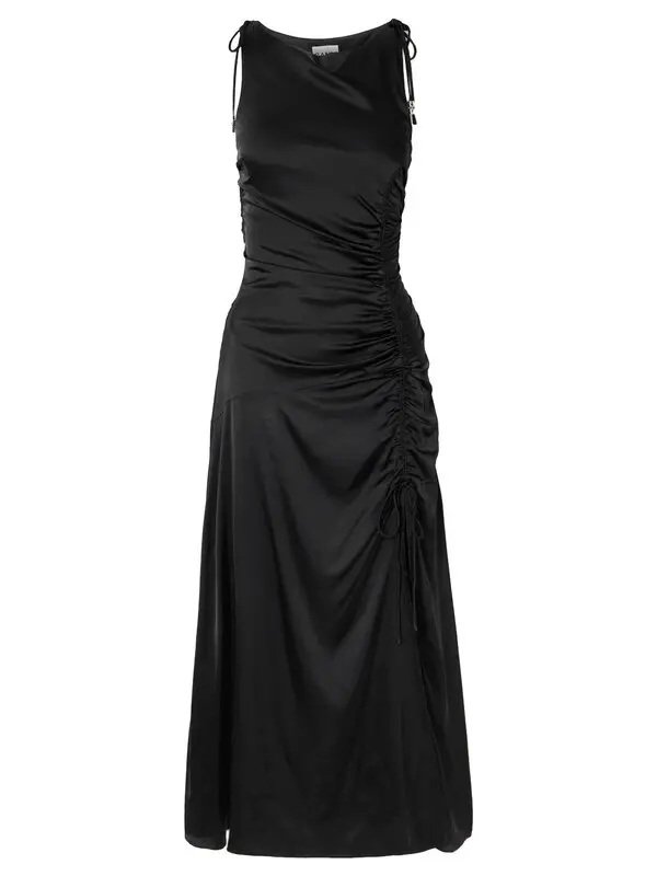 GANNI Tie-detailed Ruched Midi Dress - Black