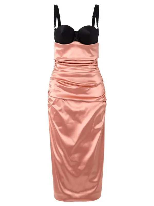 Dolce & Gabbana Two-tone Ruched Satin Midi Dress - Pink