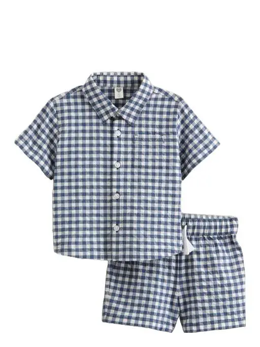 Nordstrom Seersucker Shirt And Shorts Set - Blue Del Mar Gingham