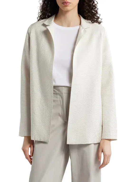 Eileen Fisher Stand Collar Silk Jacket - Bone