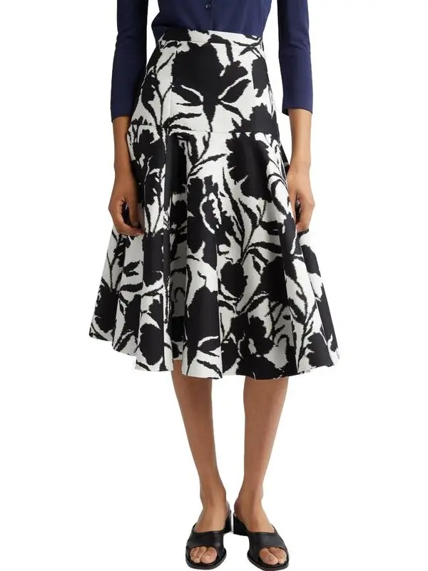 Michael Kors Abstract Floral Print Skirt - Black/ Optic White