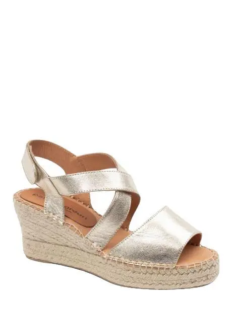 PATRICIA GREEN Penny Espadrille Wedge Sandal - Gold Leather