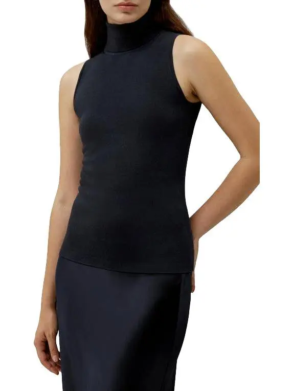 Lilysilk Sleeveless Turtleneck Top - Navy Blue