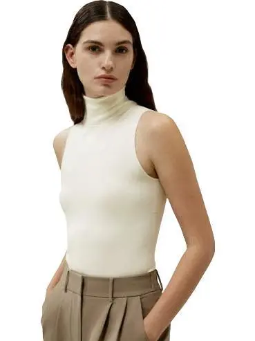 Lilysilk Sleeveless Turtleneck Top - White