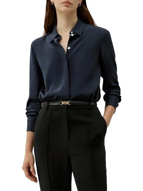 Lilysilk Graceful Button-up Silk Blouse - Midnight Blue