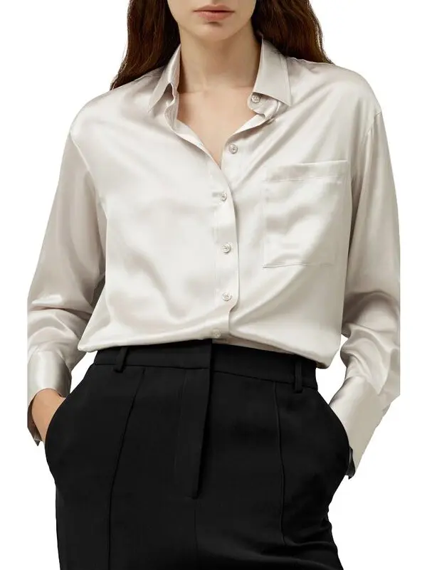 Lilysilk Casual Spread Collar Silk Shirt - Moonlight Gray