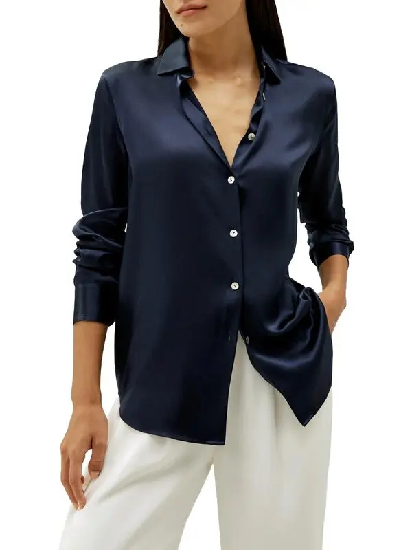 Lilysilk Elegant Button-up Silk Shirt - Navy Blue