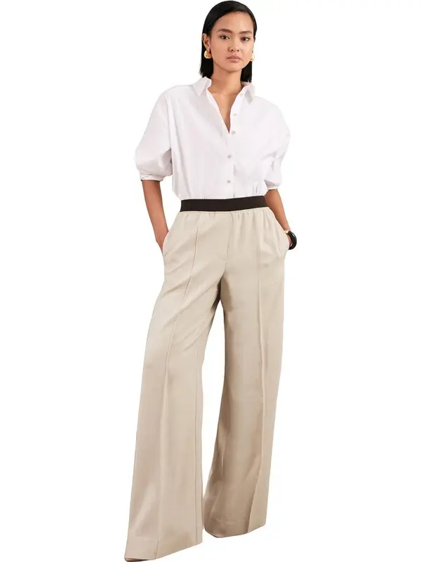REISS Wide-leg Elasticated-waist Trousers - Neutral