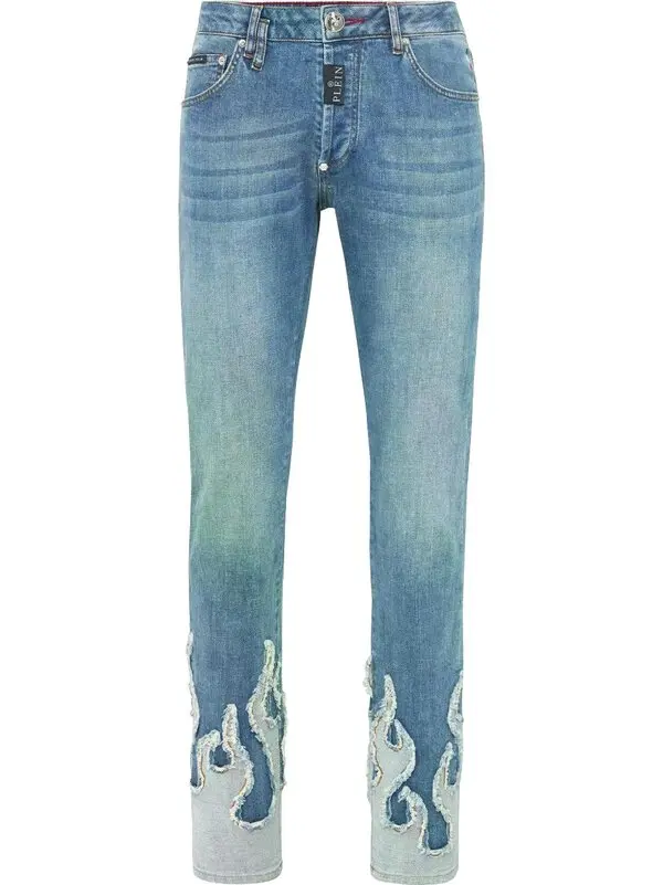 Philipp Plein Flame-appliqué Jeans - Blue