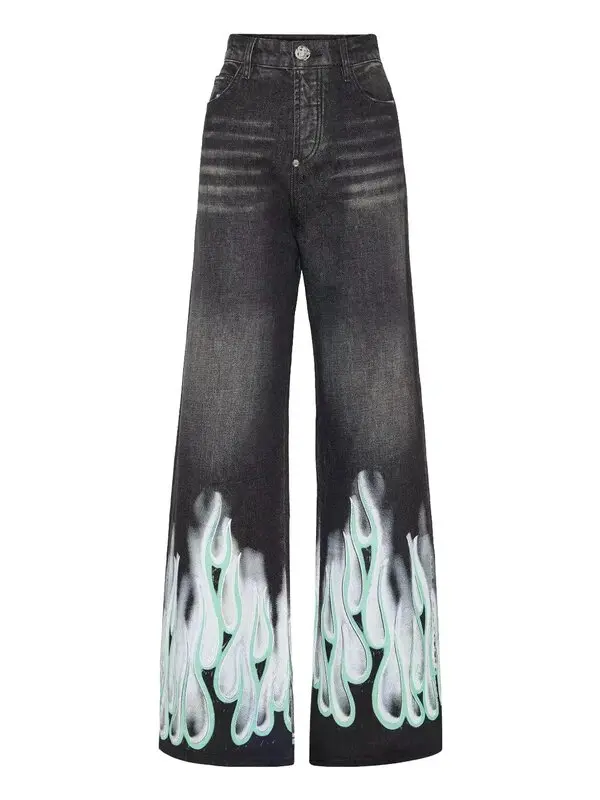 Philipp Plein Flame-print Jeans - Black
