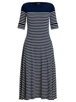 Ralph Lauren Striped Cotton Midi Dress - Blue