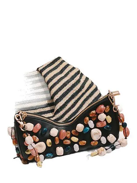 SENSI STUDIO Woven Clutch - Black/white Stripe