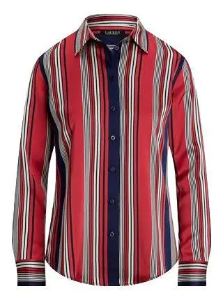 Ralph Lauren Classic Fit Striped Charmeuse Shirt - Red