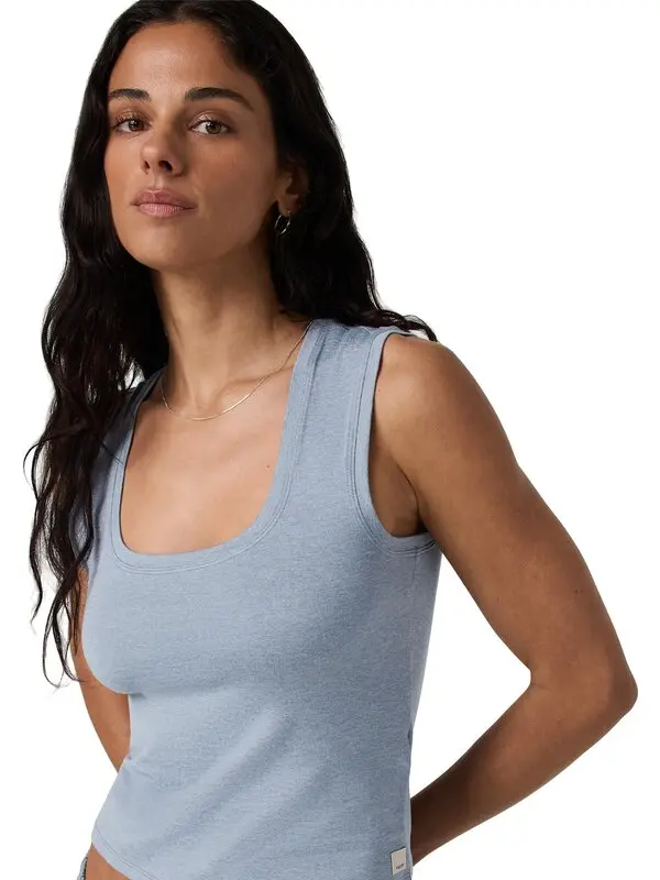Vuori Halo Essential Scoop Tank Top - Coastal Fog Heather