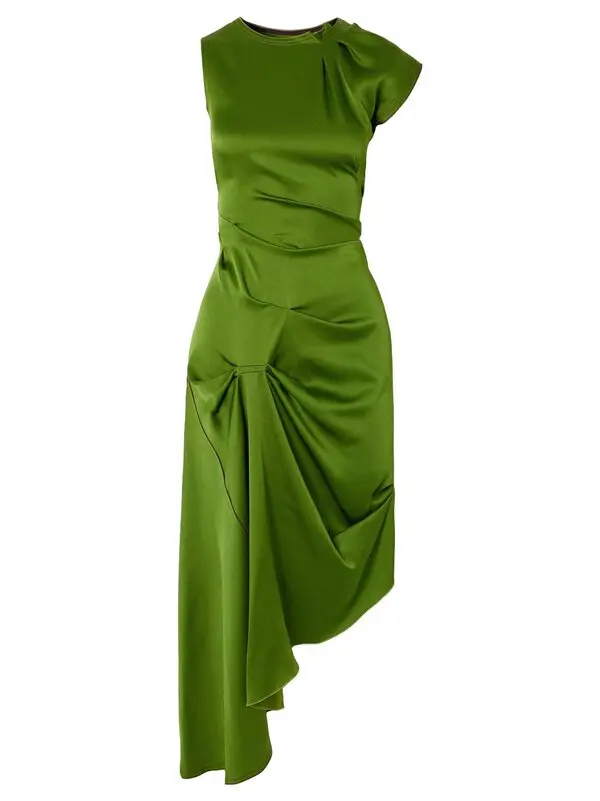 Victoria Beckham Asymmetric Draped Satin Midi Dress - Green