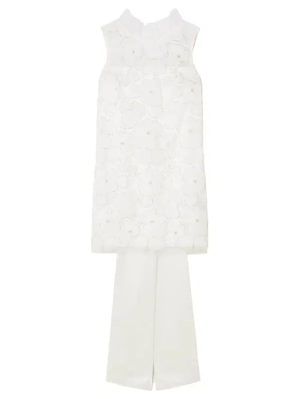 SELF-PORTRAIT Embellished Appliquéd Tulle And Satin Mini Dress - White