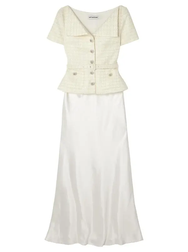 SELF-PORTRAIT Belted Embellished Maxi Dress - Cream