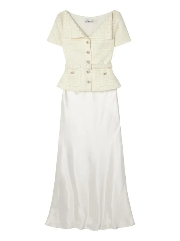 SELF-PORTRAIT Belted Embellished Maxi Dress - Neutrals