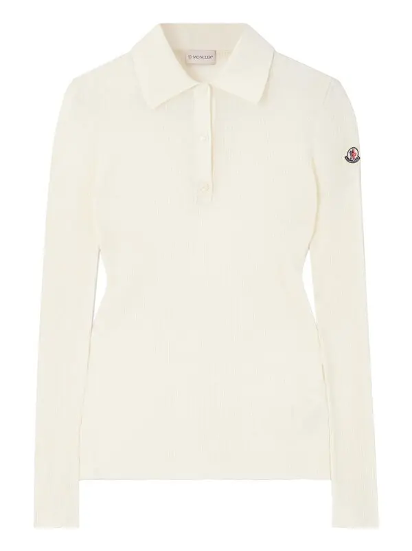 Moncler Ribbed Cotton-blend Polo Shirt - Off-white