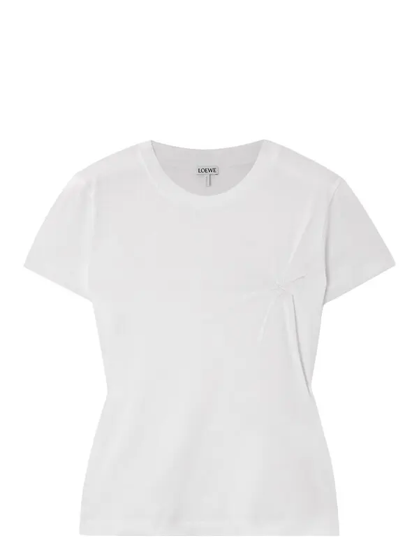 Loewe Gathered Embroidered Cotton-blend Piqué T-shirt - White