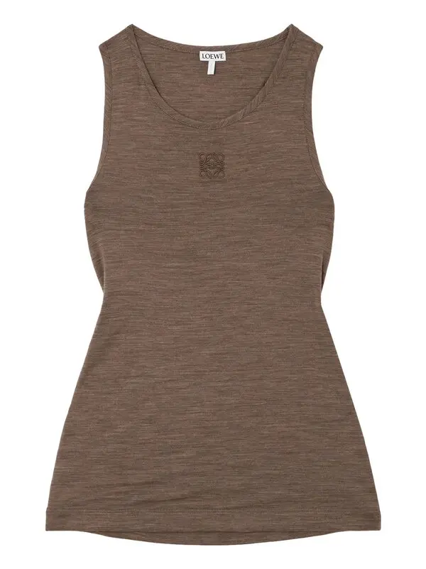 Loewe Embroidered Wool-blend Jersey Tank - Brown