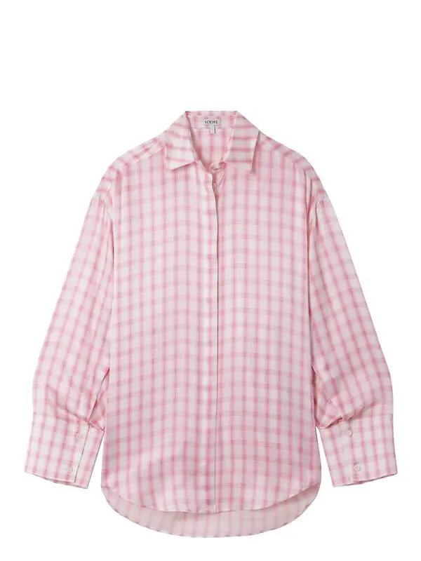 Loewe Oversized Embroidered Checked Silk Shirt - Pink