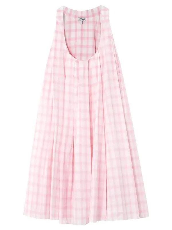 Loewe Pleated Checked Mini Dress - Pink