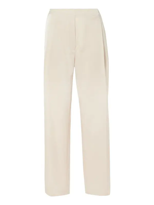 LESET Barb Pleated Satin Straight-leg Pants - Neutrals