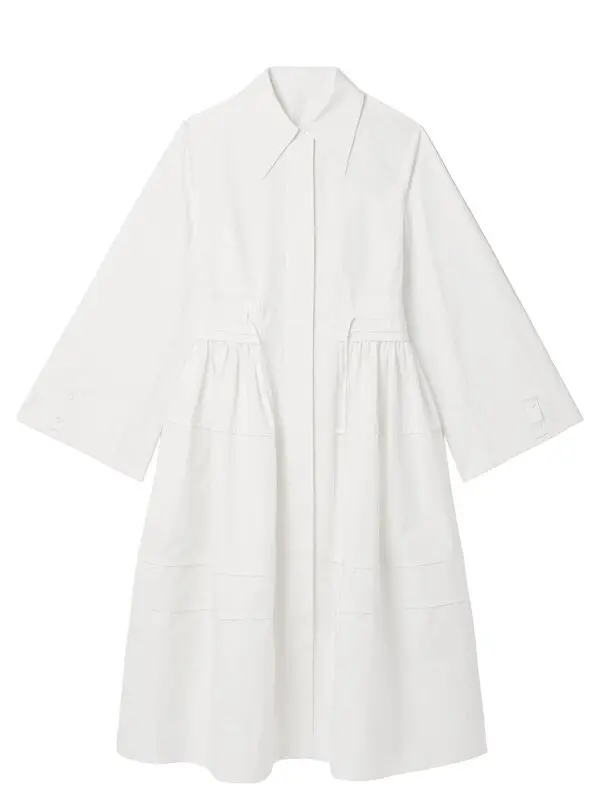 JIL SANDER Gathered Cotton-poplin Midi Dress - White