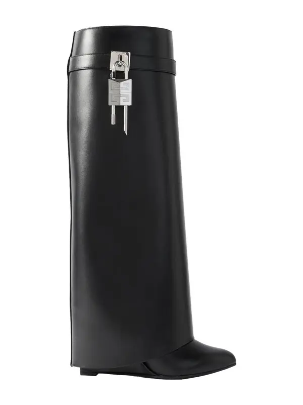 Givenchy Shark Lock Embellished Glossed-leather Knee High Boots - Black