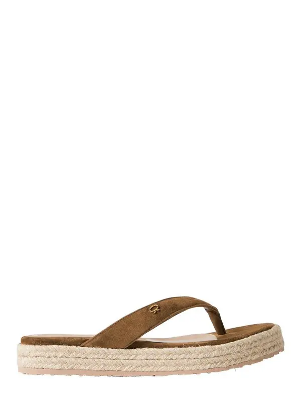 GIANVITO ROSSI Embellished Suede Espadrille Platform Flip Flops - Brown