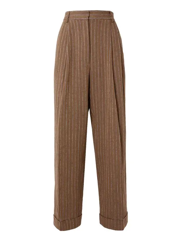 Dries Van Noten Pleated Striped Wide-leg Pants - Brown