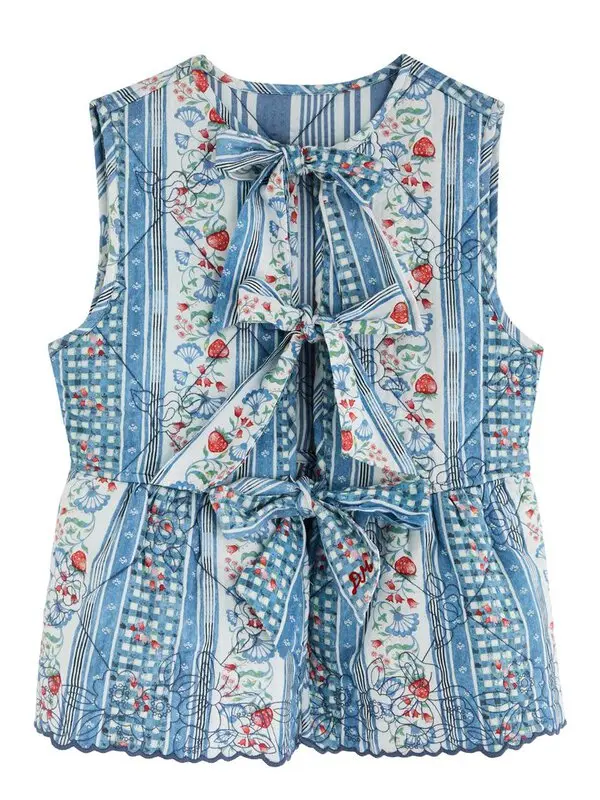 DAMSON MADDER Catrin Reversible Cotton Gilet - Blue