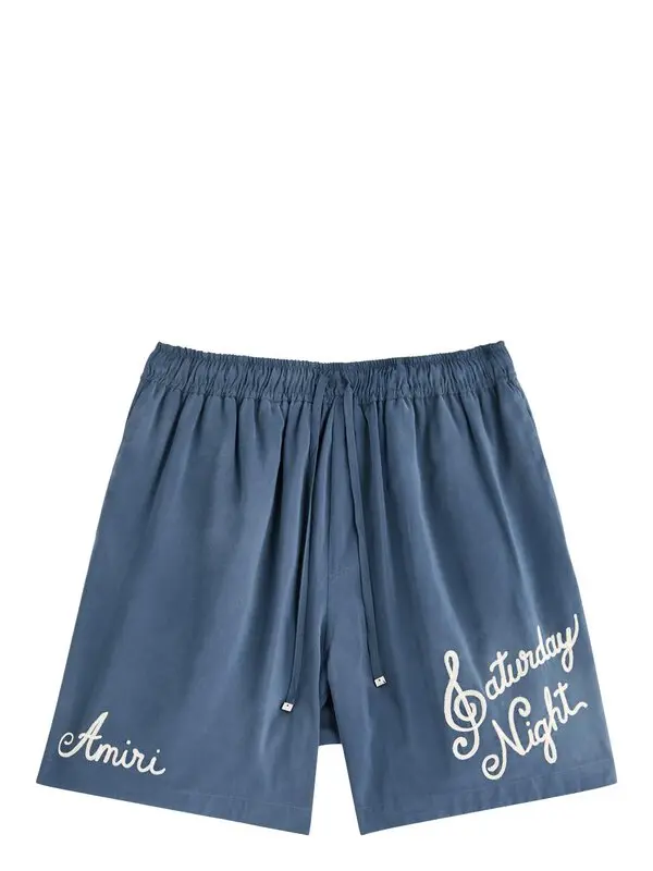 Amiri Saturday Night Embroidered Shorts - Navy