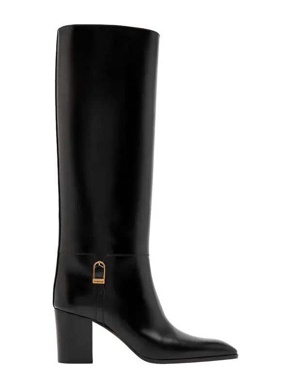 Saint Laurent Julia 70 Glossed Leather Knee-high Boots - Black