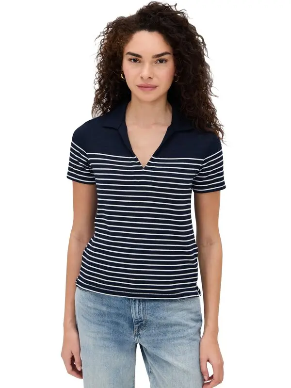 Rag & Bone Knit Stripe Polo - Navy/ivory