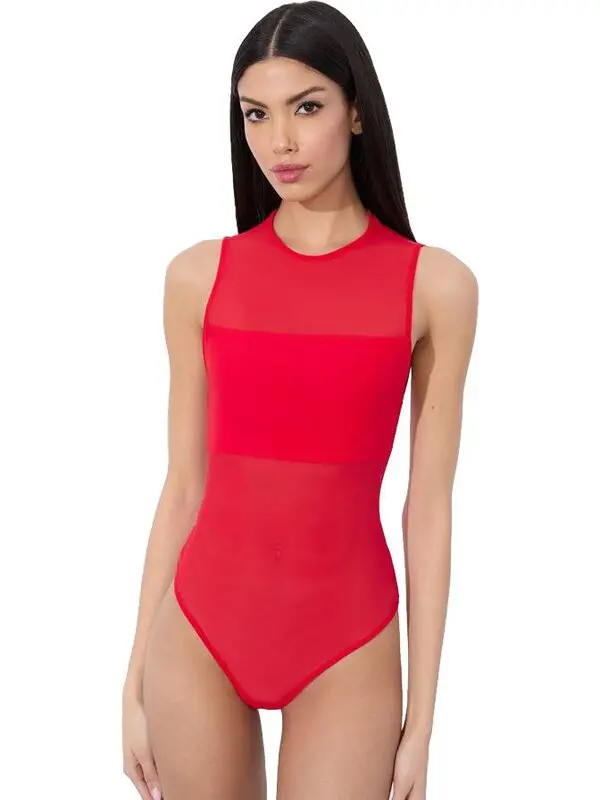 Alice + Olivia Bandeau Sleeveless Bodysuit - Red
