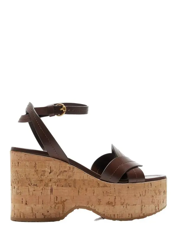 GIANVITO ROSSI Leather Platform Sandals - Brown