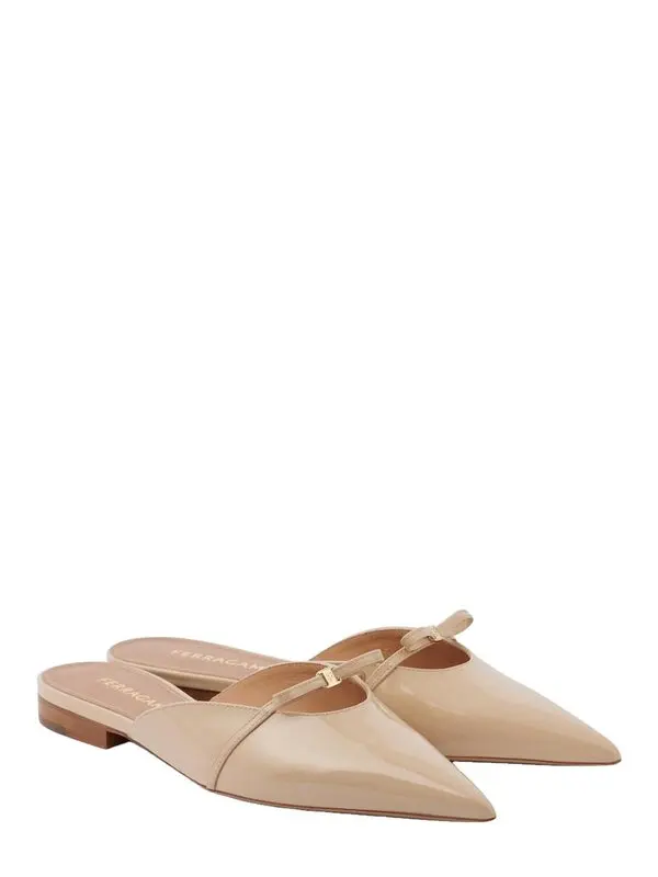 FERRAGAMO Bow-detail Patent Leather Mules - Beige