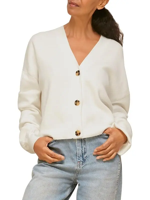 Whistles Front Button Puff Sleeve Cardigan - Ivory
