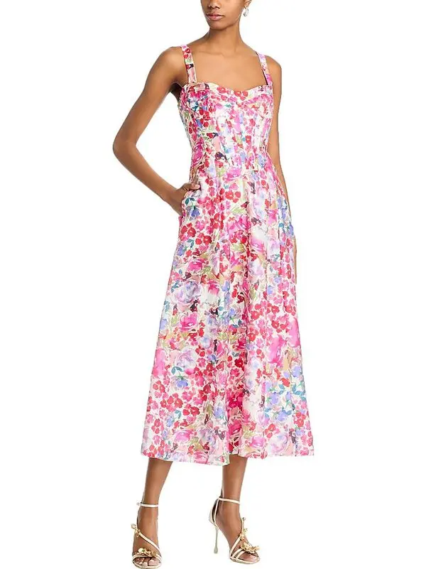 Bardot Lilah Corset Midi Dress - Pink Floral
