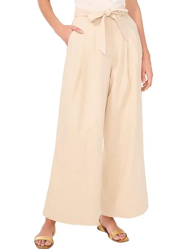 Vince Camuto Wide-leg Tie-waist Pants - Oyster Grey